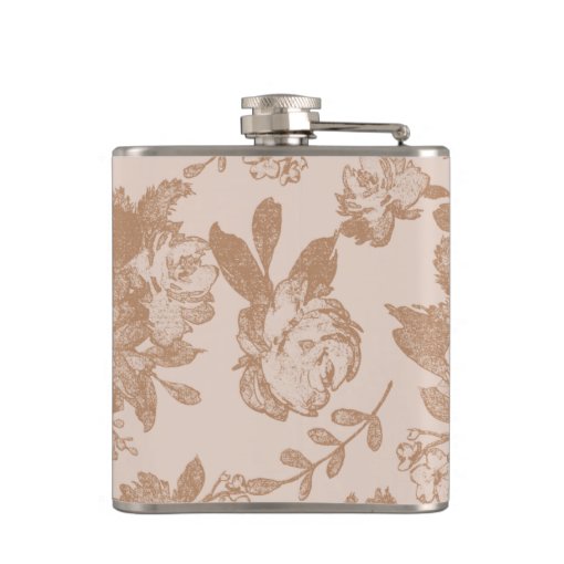 Elegant Botanical | Blush Pink Rose Gold Floral Flask | Zazzle