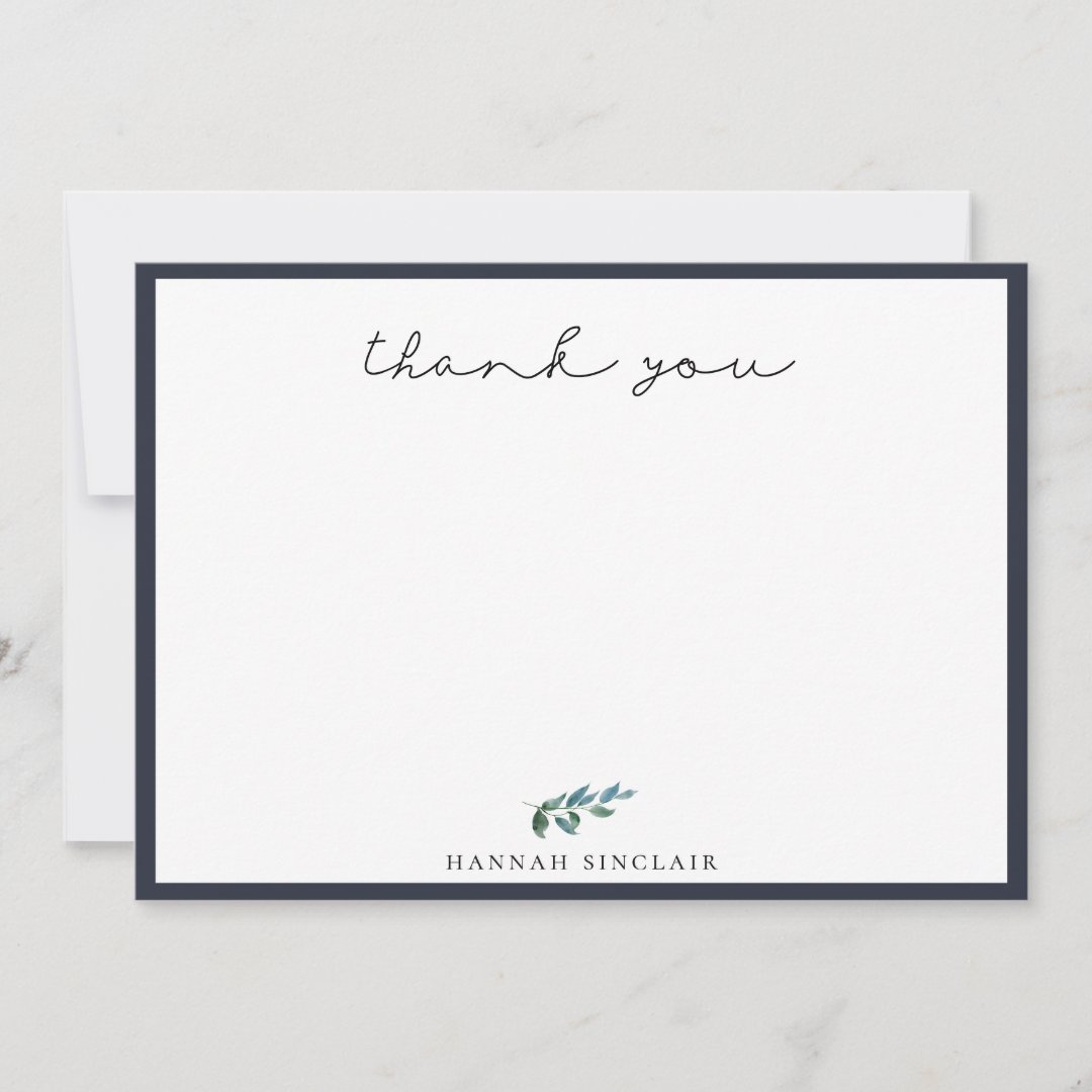 Elegant Botanical Branch Navy Blue Thank You Note Card | Zazzle