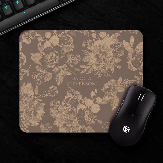 Elegant Botanical | Copper Rose Gold Floral Mouse Pad | Zazzle