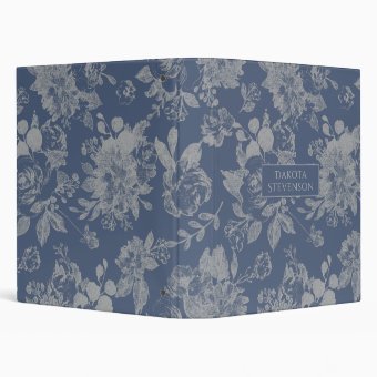 Elegant Botanical | Dusty Blue Silver Floral Photo 3 Ring Binder | Zazzle