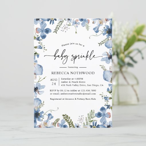 Elegant Botanical Floral Boy Baby Sprinkle Invitation | Zazzle