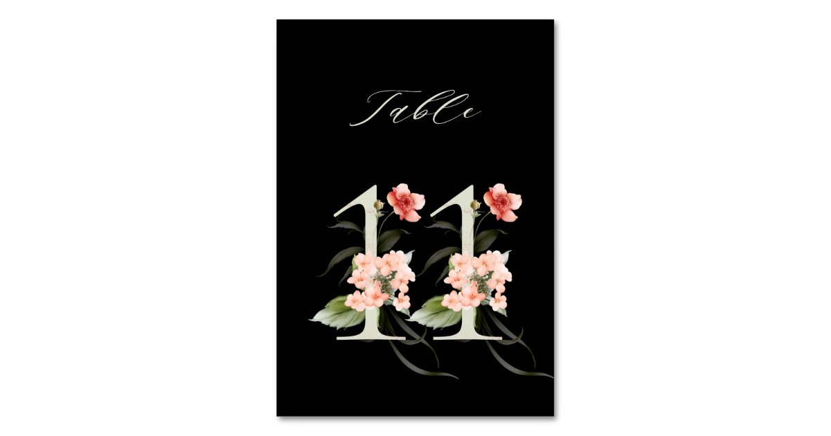 Elegant Botanical Floral Number 11, Black Table Number | Zazzle