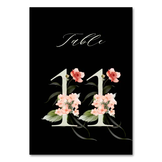 Elegant Botanical Floral Number 11, Black Table Number | Zazzle