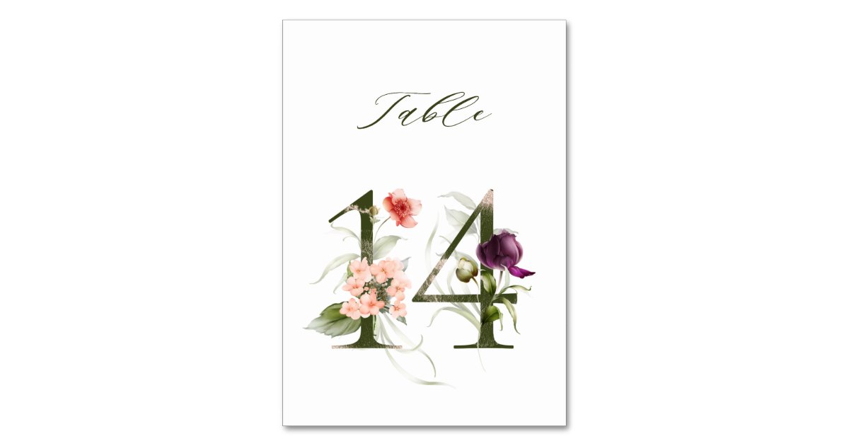 Elegant Botanical Floral Number 14, Table Number | Zazzle