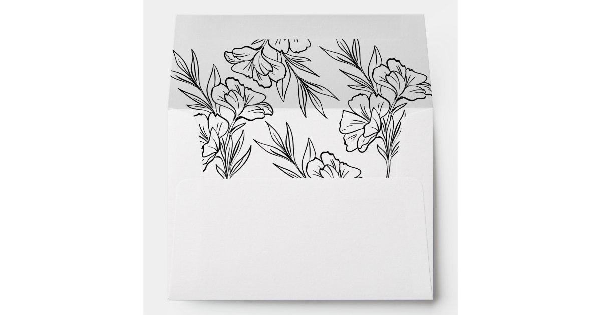 Elegant Botanical Floral Outline Envelope | Zazzle