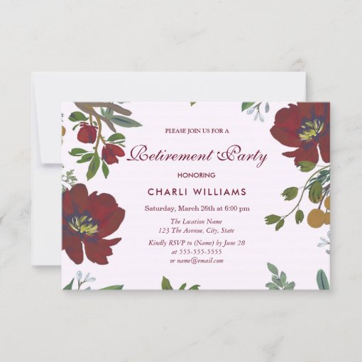 Elegant Botanical Floral Retirement Party Invite | Zazzle