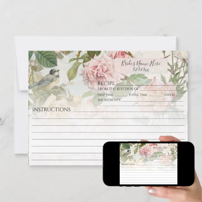 Elegant Botanical Floral w Birds Bridal Recipe Invitation | Zazzle