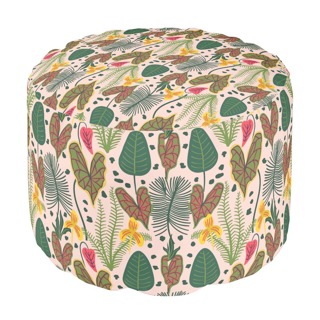 Elegant Botanical Flowers Greenery Pouf | Zazzle