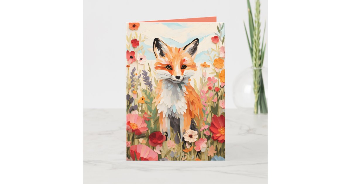 Elegant Botanical Fox Folded Greeting Card | Zazzle