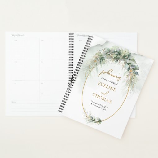 Elegant botanical green eucalyptus gold geometric planner | Zazzle