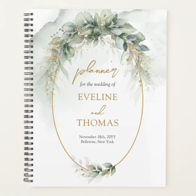 Elegant botanical green eucalyptus gold geometric planner | Zazzle