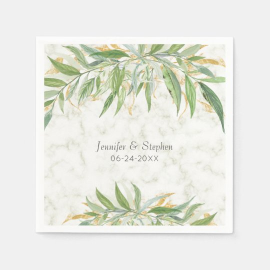Elegant Botanical Greenery and Marble Wedding Napk Napkins | Zazzle.com