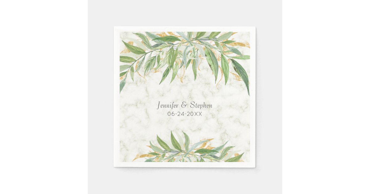 Elegant Botanical Greenery and Marble Wedding Napk Napkins | Zazzle.com