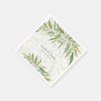 Elegant Botanical Greenery and Marble Wedding Napk Napkins | Zazzle