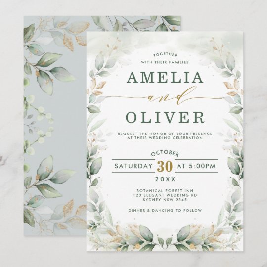 Elegant Botanical Greenery Gold Garden Wedding Invitation | Zazzle.com