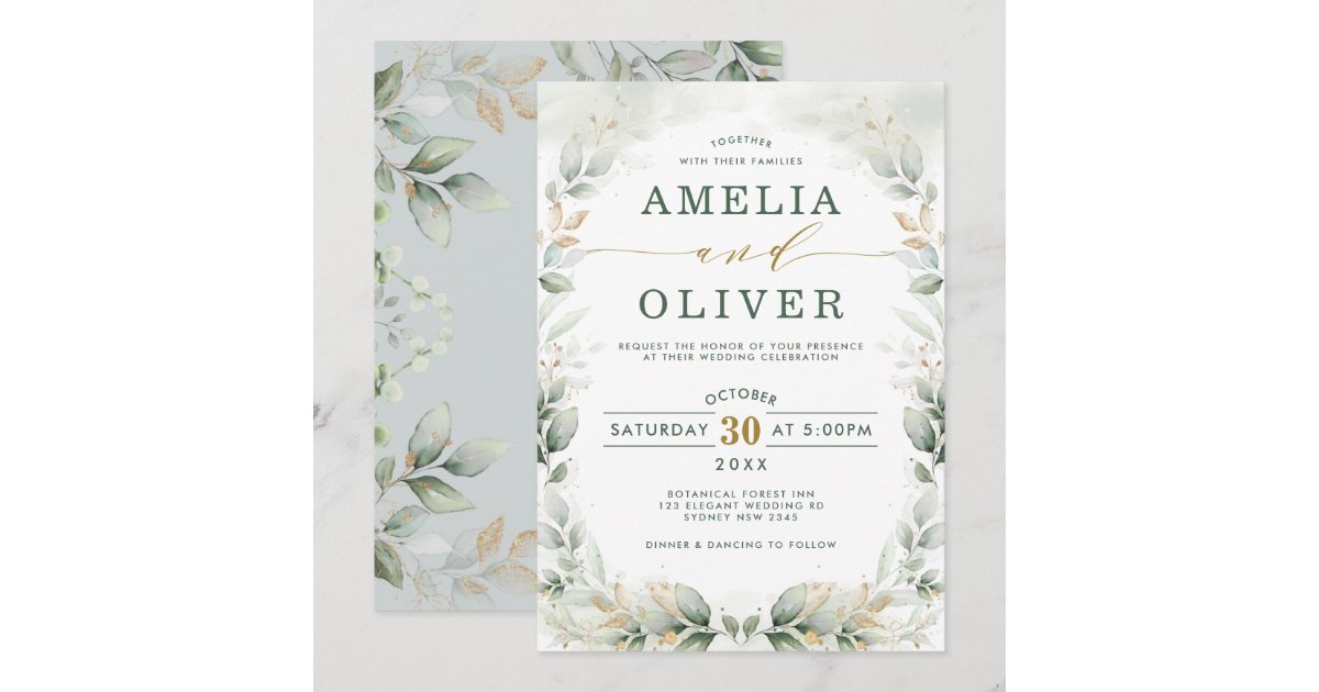 Elegant Botanical Greenery Gold Garden Wedding Invitation | Zazzle