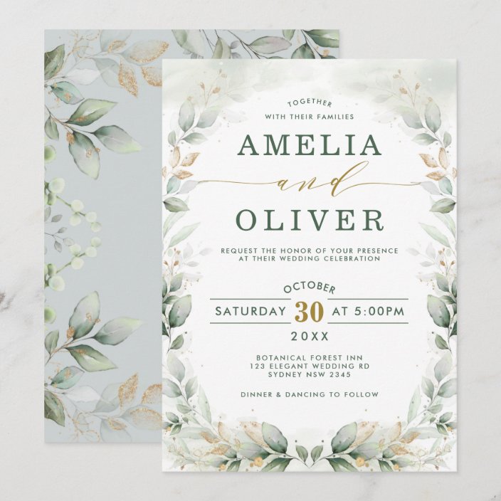 Elegant Botanical Greenery Gold Garden Wedding Invitation | Zazzle.com