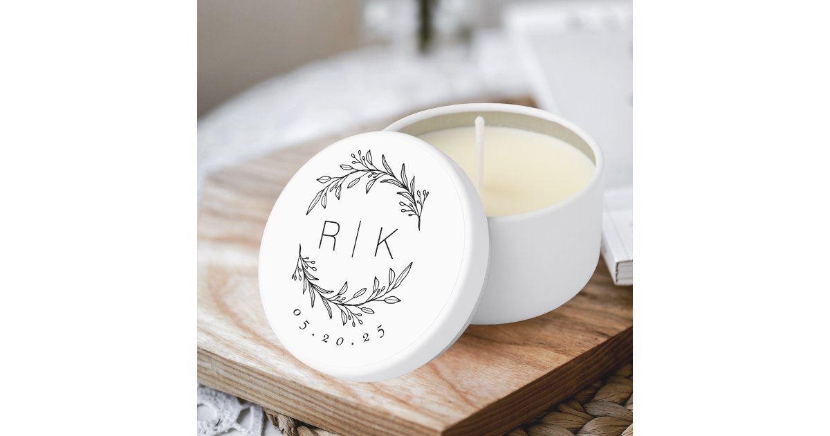 Elegant Botanical Initials Wedding Monogram Mini Candle Favors | Zazzle