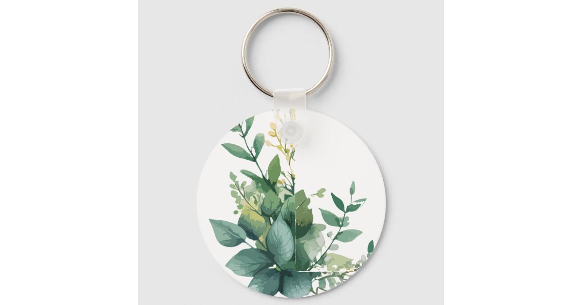 Elegant Botanical Keychain with Green Leaves | Zazzle