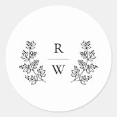Elegant Botanical Leaf Monogram Initial Wedding Classic Round Sticker ...