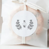 Elegant Botanical Leaf Monogram Initial Wedding Classic Round Sticker ...