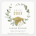 Elegant Botanical Leafy Wreath Gold Graduation Square Sticker | Zazzle