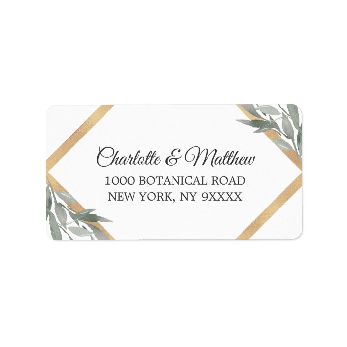 Elegant Botanical Leaves Gold Wedding Label | Zazzle