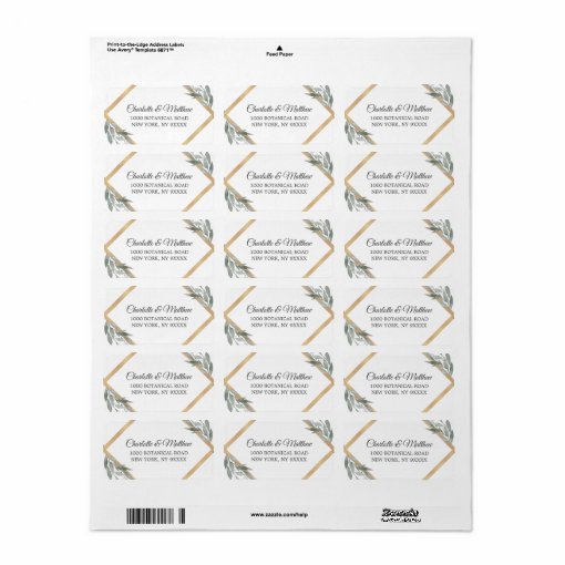 Elegant Botanical Leaves Gold Wedding Label | Zazzle