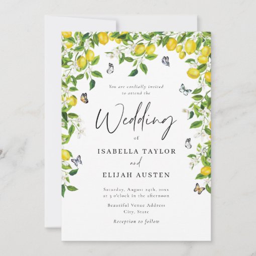 Elegant Botanical Lemon Wedding Invitation | Zazzle