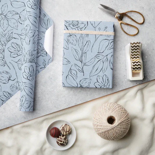 Elegant Botanical Line Art Pattern Wrapping Paper | Zazzle