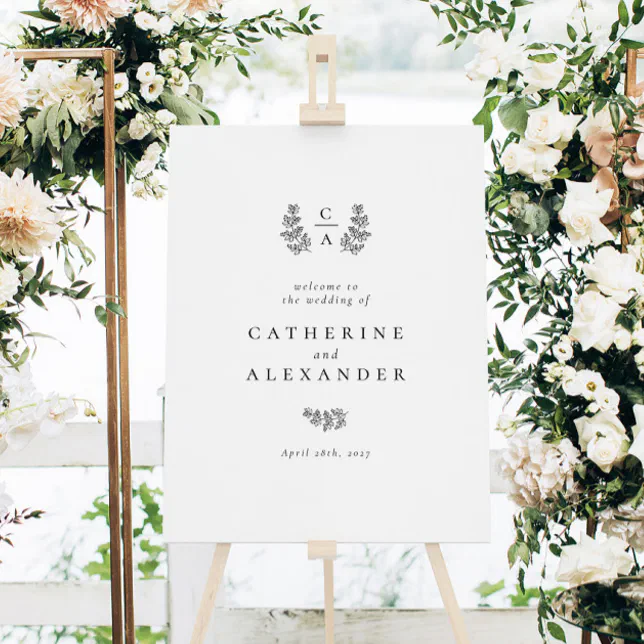 Elegant Botanical Monogram Initial Wedding Sign | Zazzle