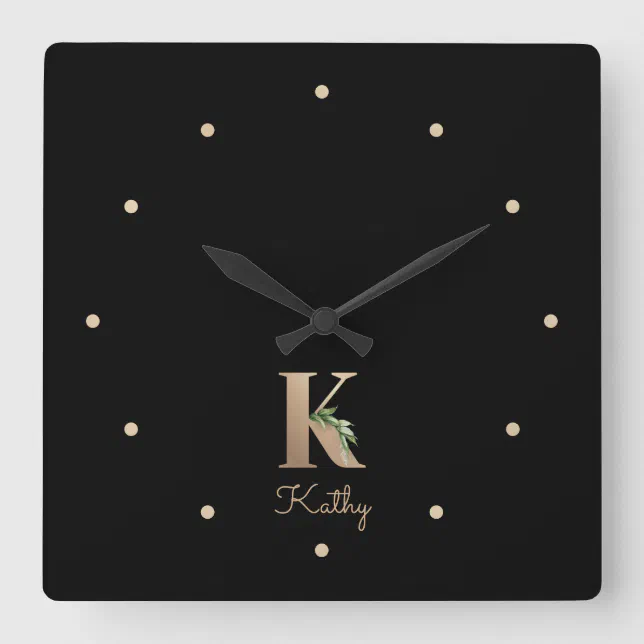 Elegant Botanical Monogram Letter K Square Wall Clock | Zazzle