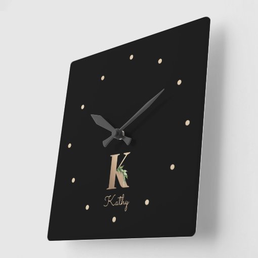 Elegant Botanical Monogram Letter K Square Wall Clock | Zazzle