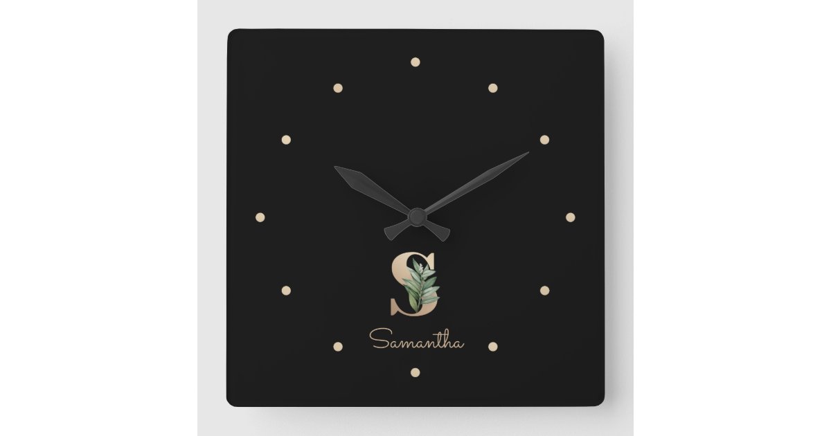 Elegant Botanical Monogram Letter S Square Wall Clock | Zazzle