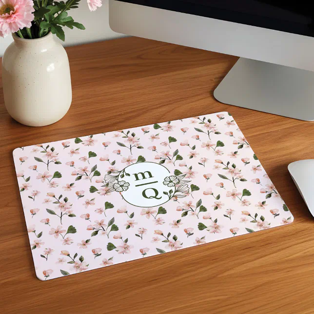Elegant Botanical Monogram Logo Floral Watercolor Mouse Pad | Zazzle