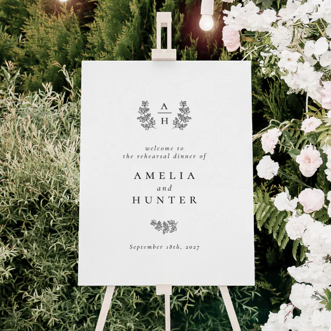Elegant Botanical Monogram Rehearsal Dinner Sign | Zazzle