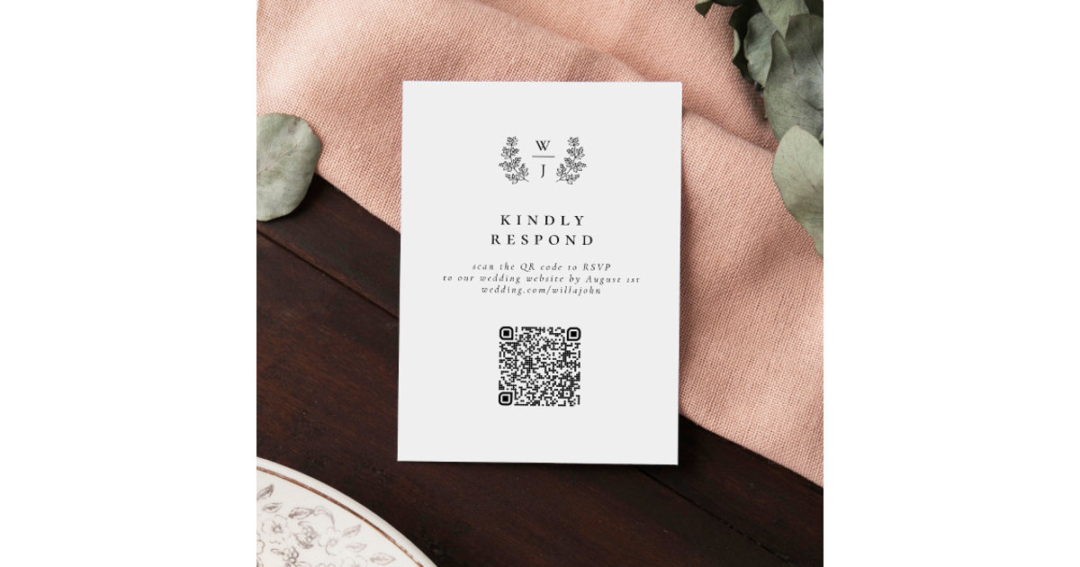 Elegant Botanical Monogram Wedding QR Code RSVP | Zazzle