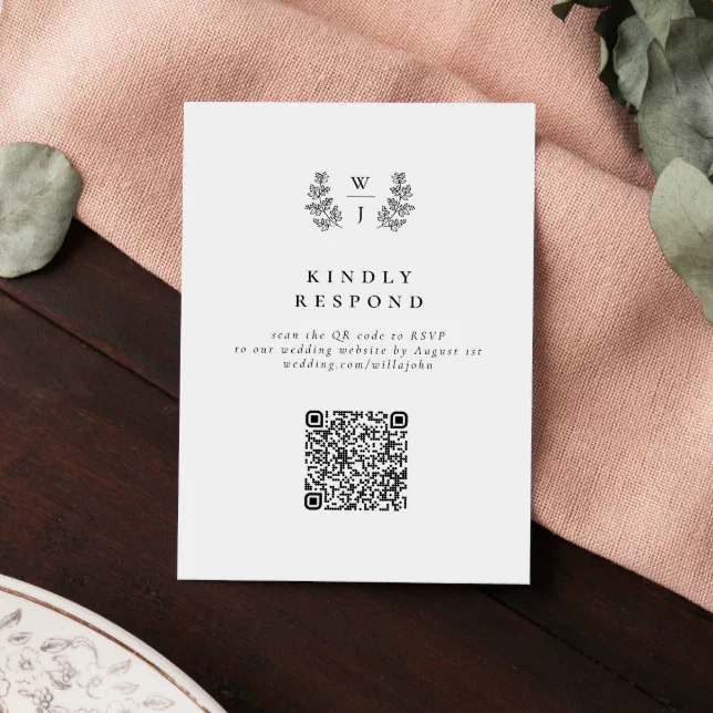 Elegant Botanical Monogram Wedding QR Code RSVP | Zazzle