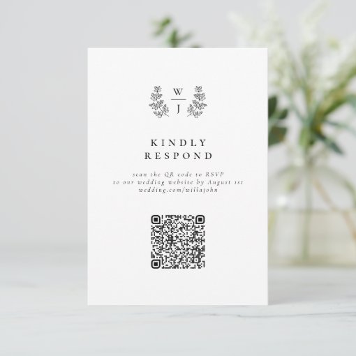 Elegant Botanical Monogram Wedding QR Code RSVP | Zazzle