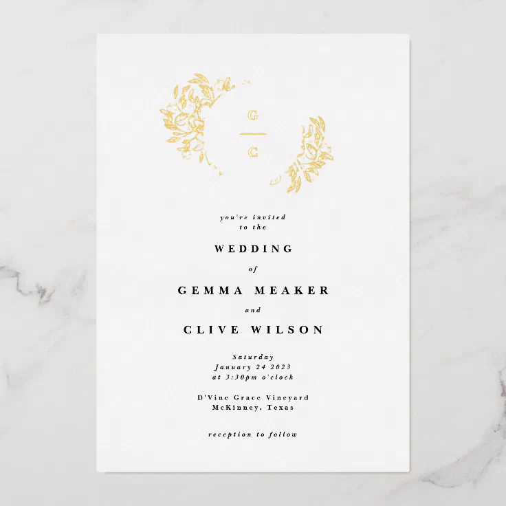 Elegant Botanical Monogram Wreath Wedding Invite | Zazzle