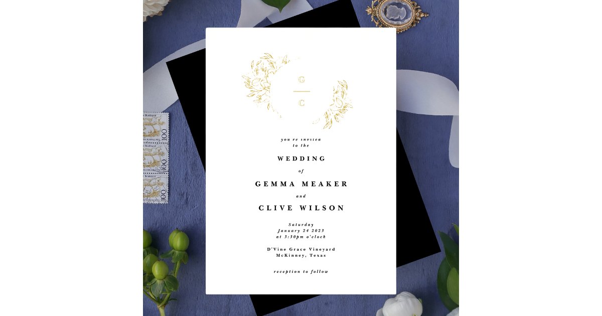 Elegant Botanical Monogram Wreath Wedding Invite | Zazzle