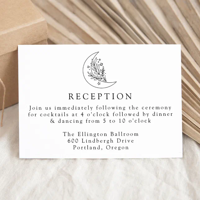 Elegant Botanical Moon and Stars Wedding Reception Enclosure Card | Zazzle