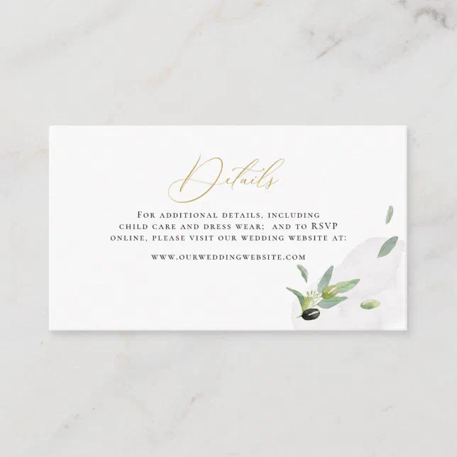 Elegant Botanical Olive Branch Details Enclosure Card | Zazzle