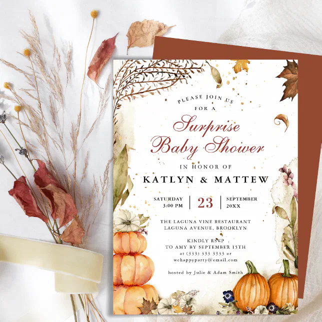 Elegant Botanical Pumpkin Fall Autumn Baby Shower Invitation | Zazzle