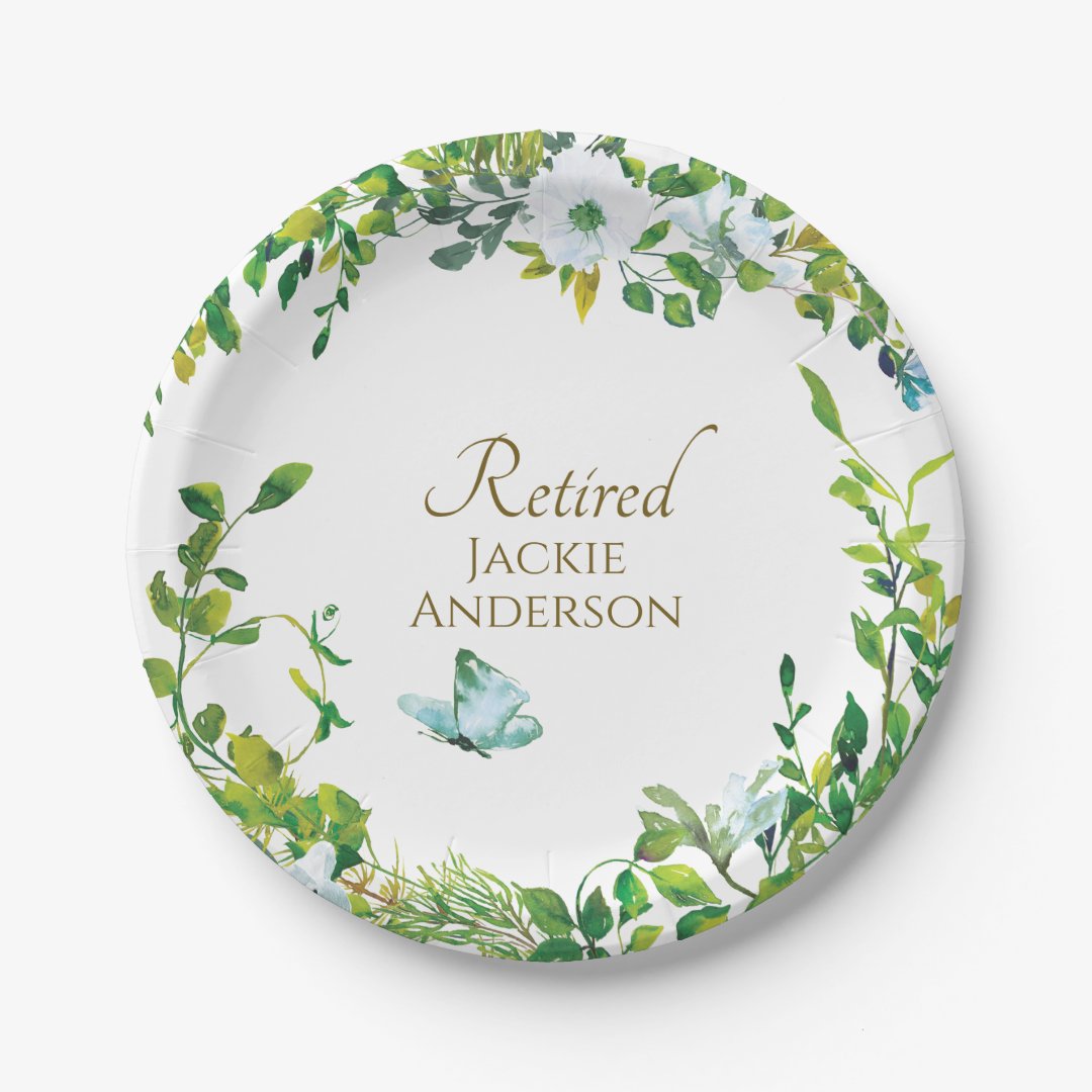 Elegant Botanical RETIRED RETIREMENT Party Plates | Zazzle