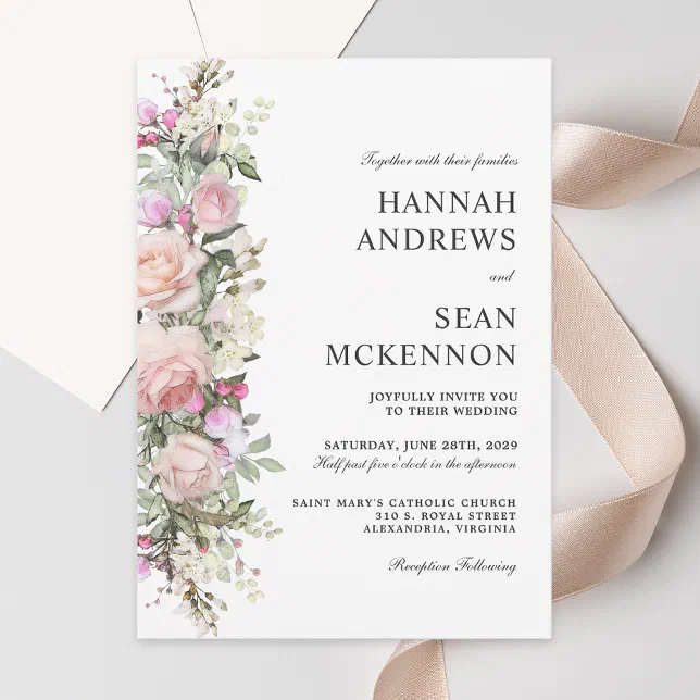 Elegant Botanical Roses Border Wedding Invitation | Zazzle