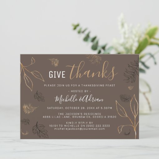 Elegant Botanical Thanksgiving Dinner Feast Invitation | Zazzle