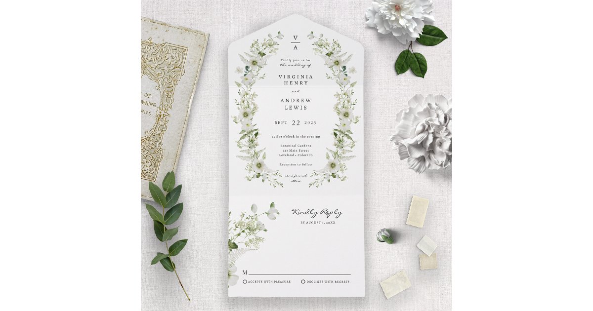Elegant Botanical Wedding All In One Invitation | Zazzle