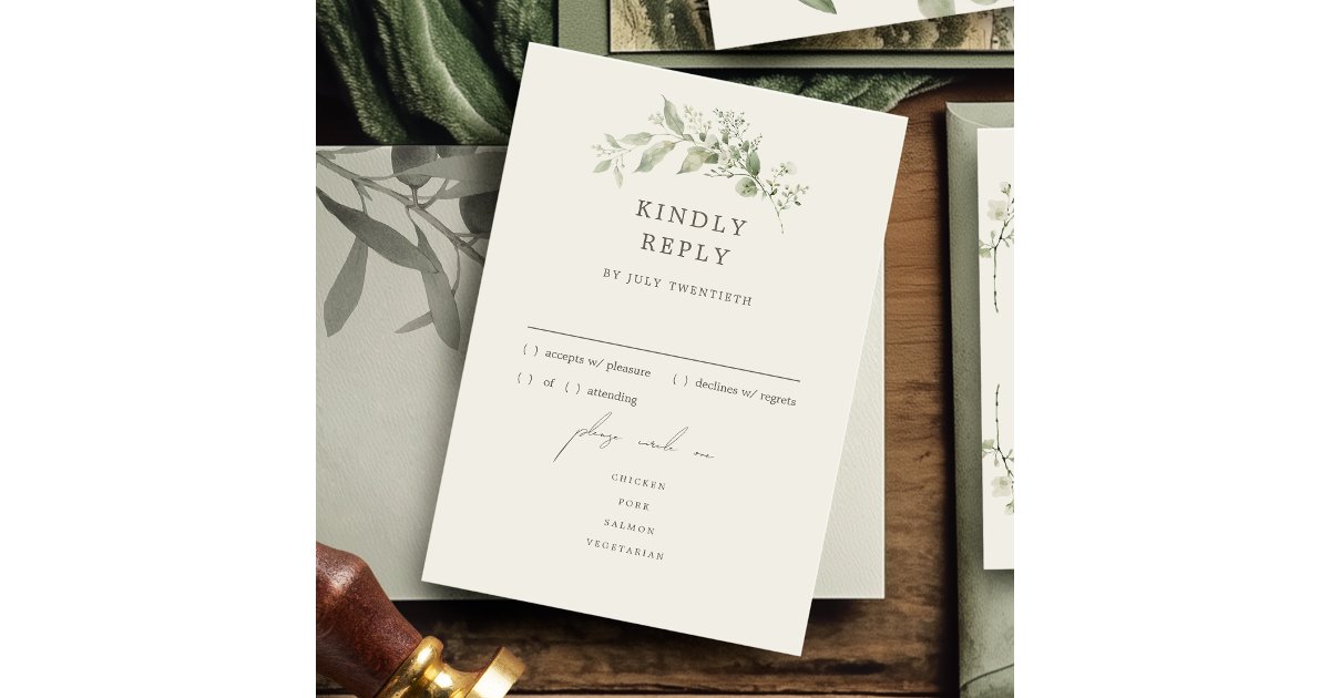 Elegant Botanical Wedding Menu RSVP Response Card | Zazzle