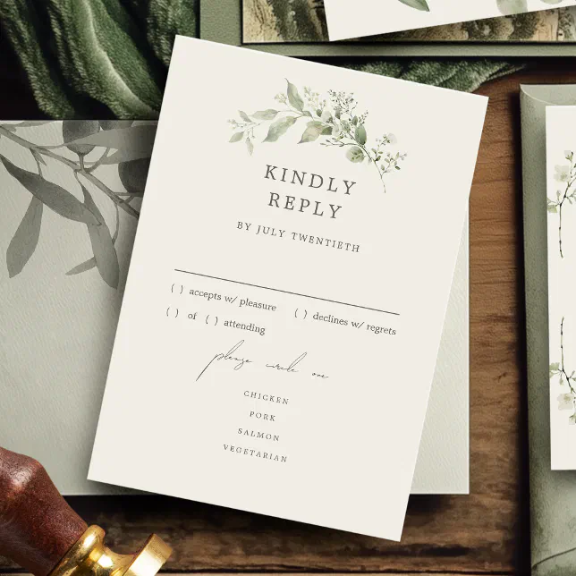 Elegant Botanical Wedding Menu RSVP Response Card | Zazzle